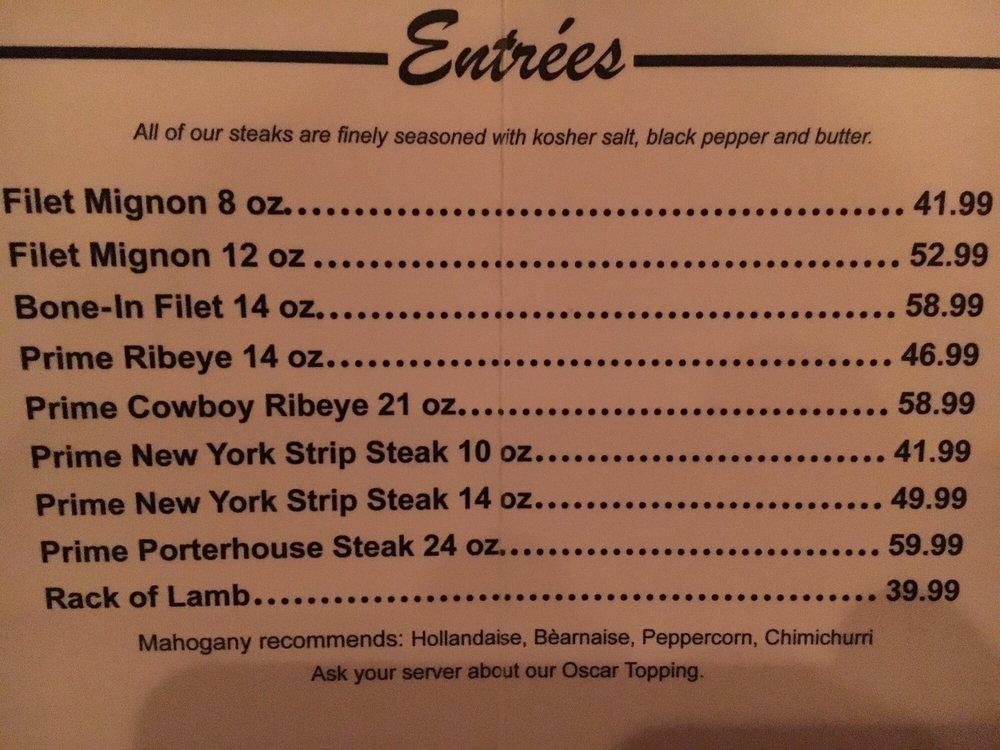 Menu at Mahogany Prime Steakhouse, Tulsa