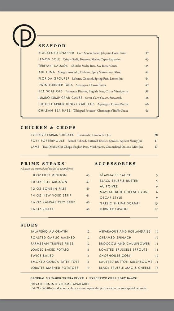 Menu at Ocean Prime steakhouse, Philadelphia