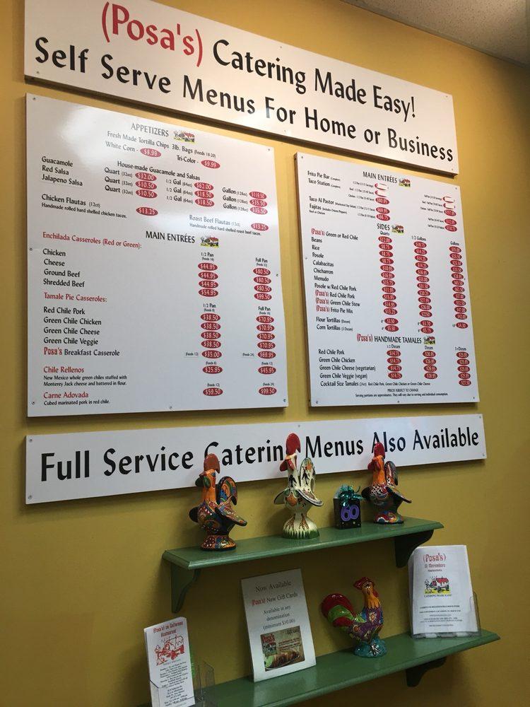 Menu at Posa's El Merendero restaurant, Santa Fe