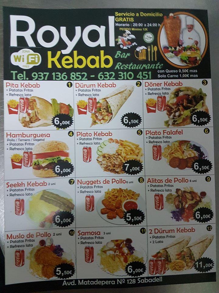 Menu at Royal Kebab restaurant, Sabadell