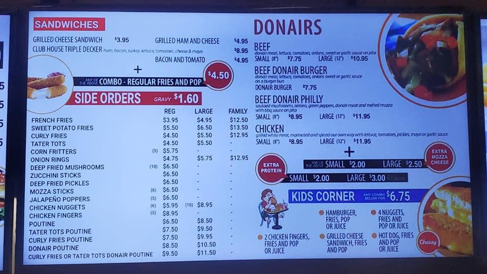 Menu at Ryan's Drive In fast food, Leduc