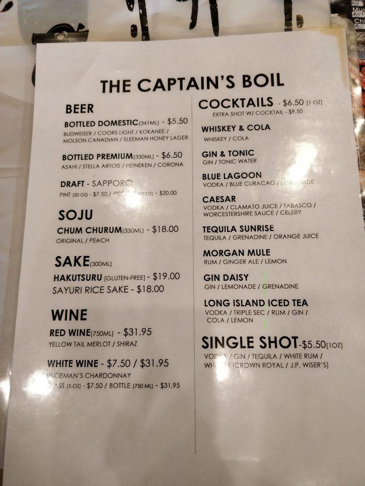 Menu at The Captain's Boil restaurant, Richmond