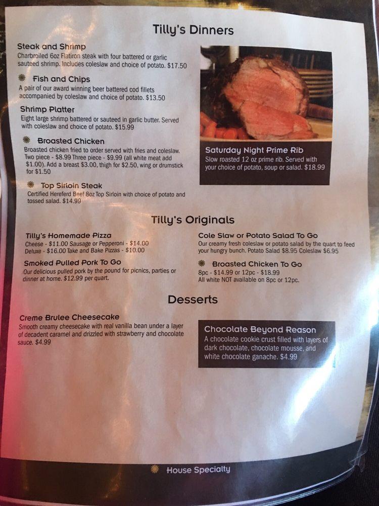 Menu at Tilly's Oronoco LLC pub & bar, Oronoco, Lake Shady Ave S