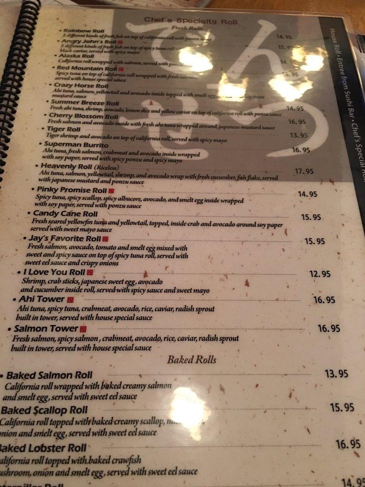 Menu at Densetsu restaurant, Plano
