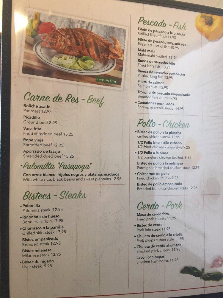 Menu at Pasapoga Restaurant, Kendall West