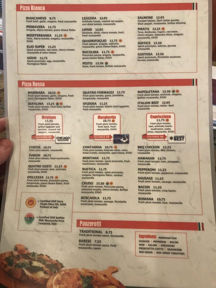 Menu at Elio Pizza On Fire pizzeria, Addison, 520 W Lake St