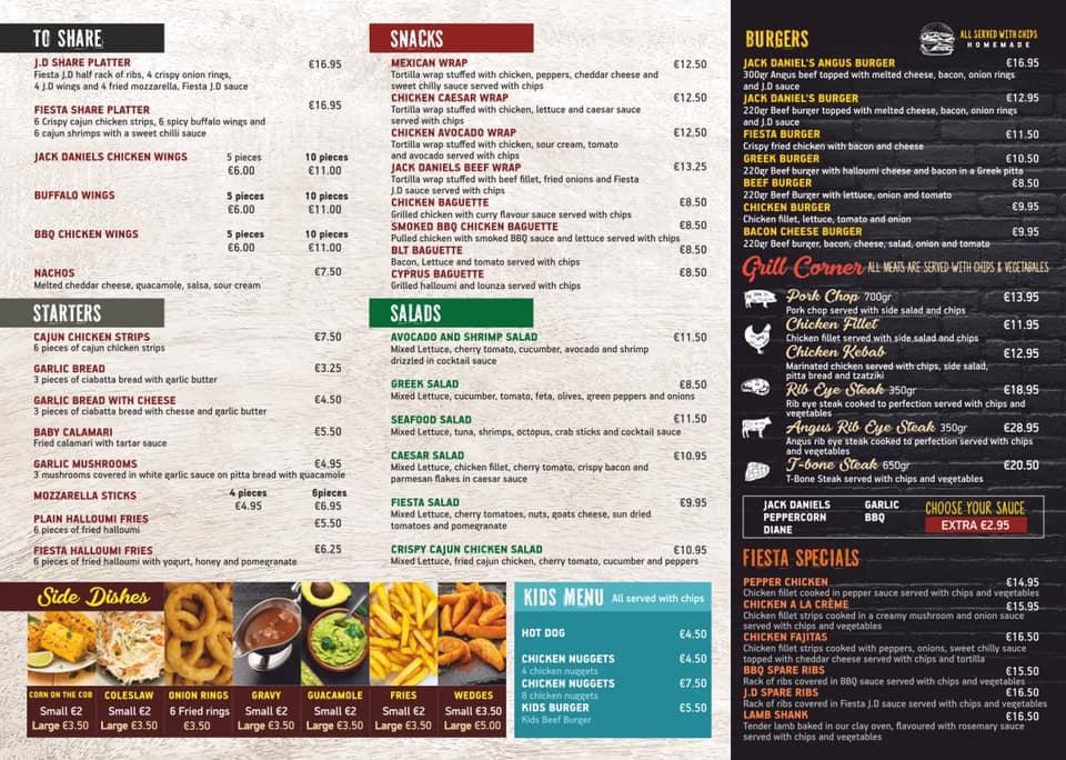 Menu at Fiesta Bar & Grill, Paphos