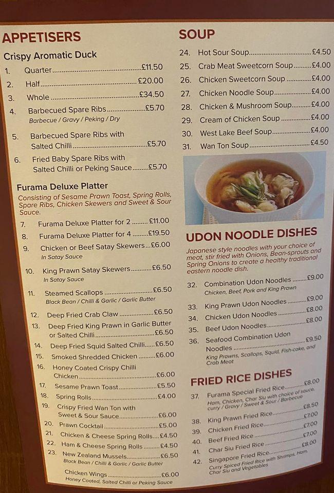 Menu at Furama Cantonese Restaurant, Antrim