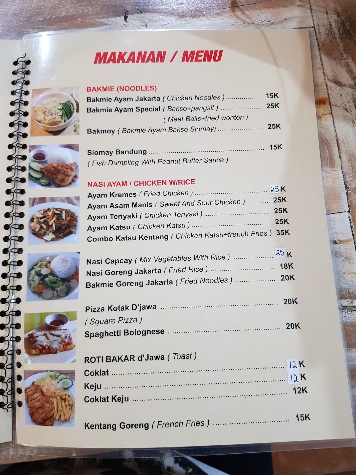Menu at Kedai D'Jawa restaurant, Buleleng