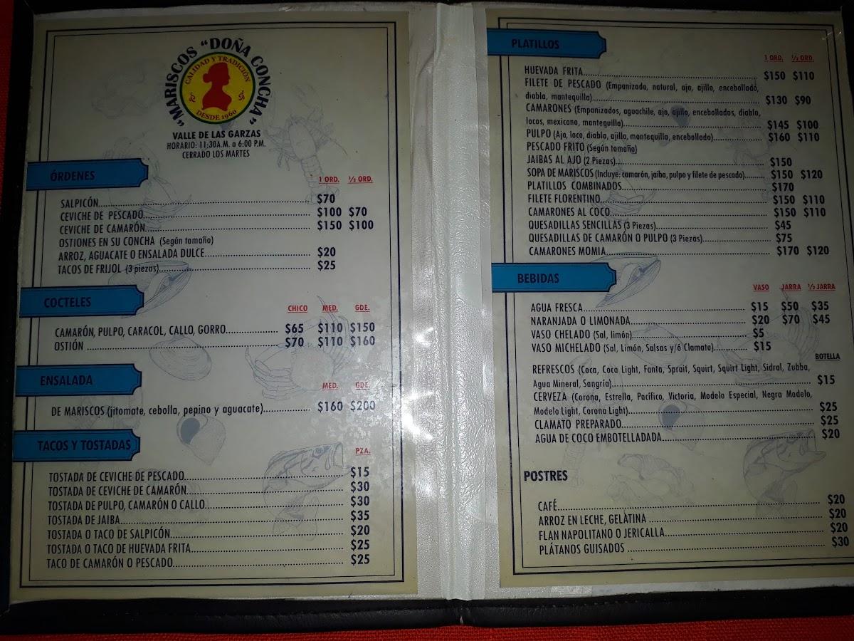 Carta del restaurante Mariscos "Doña Concha", Manzanillo, Damián Ochoa 4