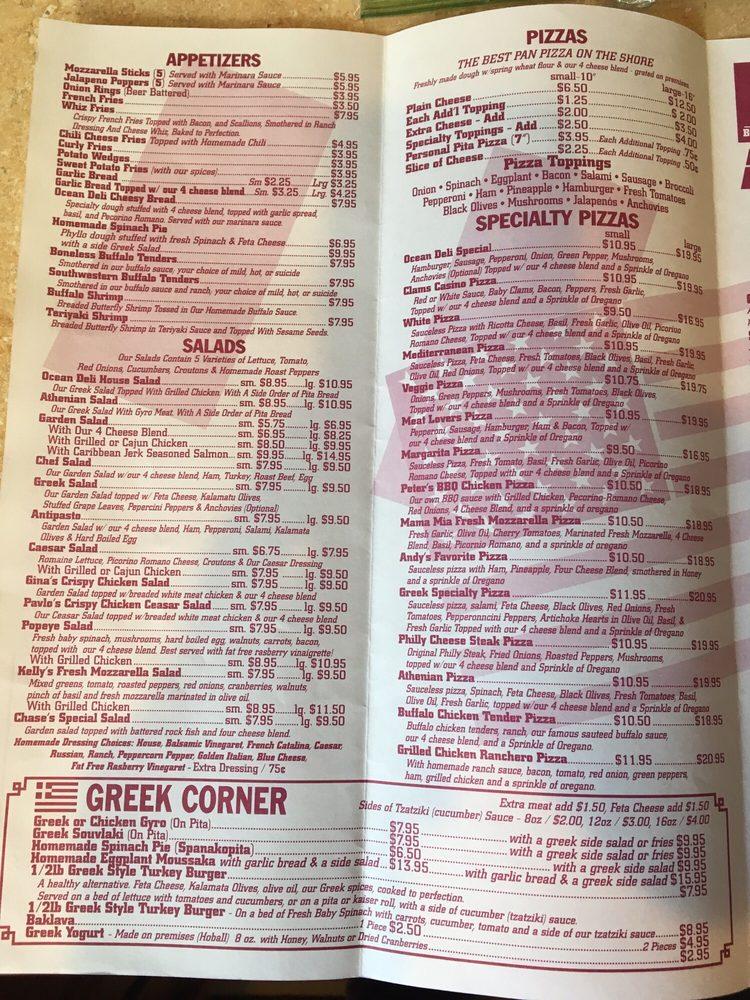 Menu at Ocean Deli pizzeria, Wallops Island