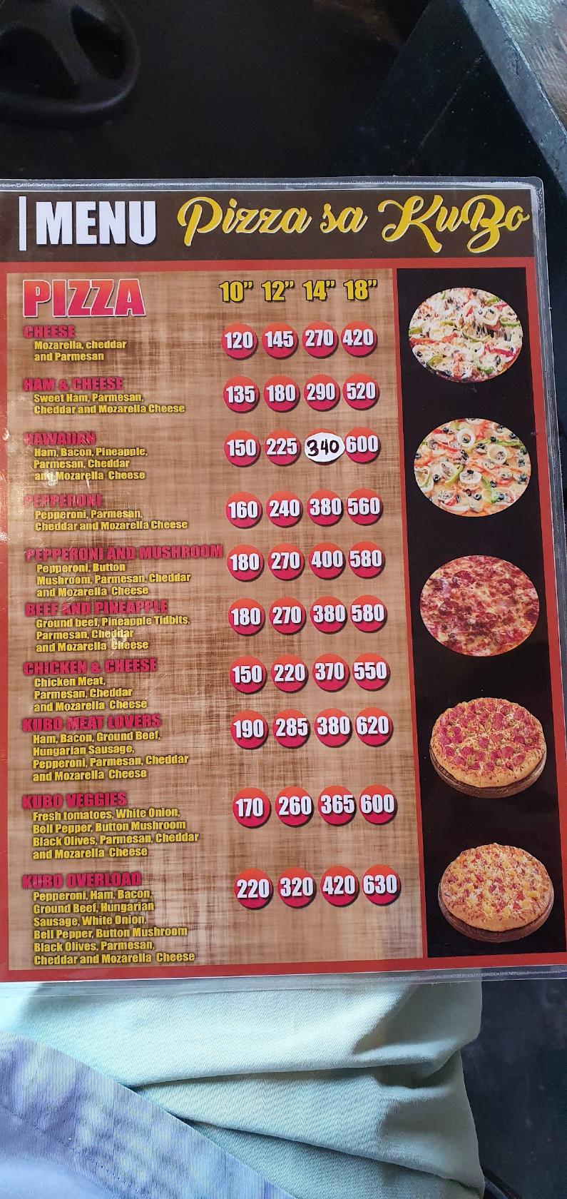 Menu at Pizza Sa Kubo restaurant, Puerto Princesa