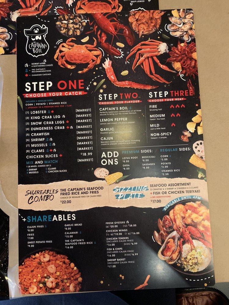 Menu at The Captain's Boil restaurant, Edmonton, 137 Ave NW