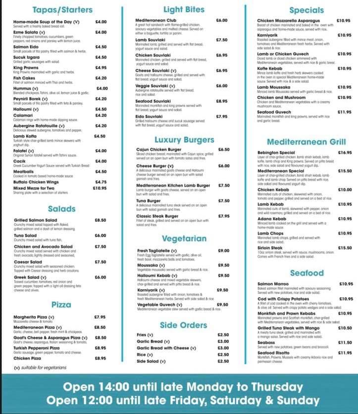 Menu at The Mediterranean kitchen restaurant, Birkenhead