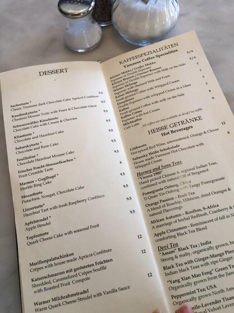 Menu at Café Sabarsky, New York City