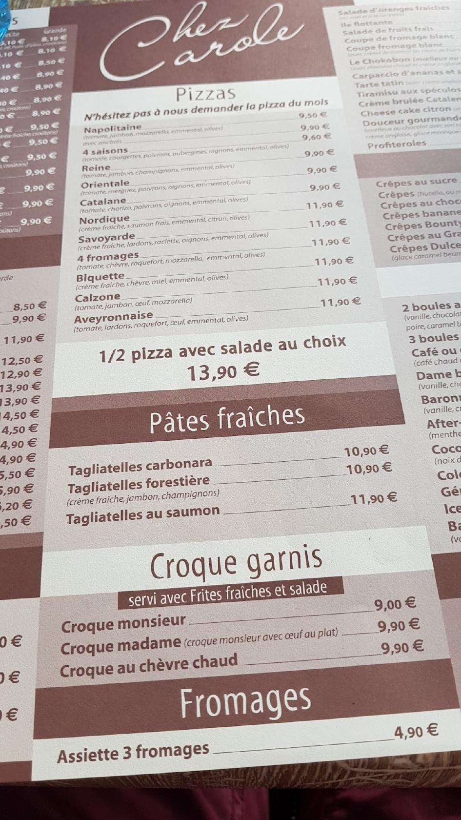 Menu au Chez Carole restaurant, Albi