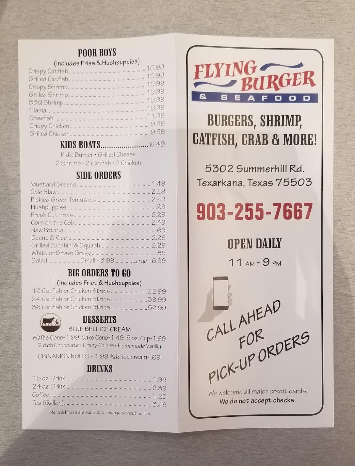 Menu at Flying Burger & Seafood Texarkana restaurant, Texarkana