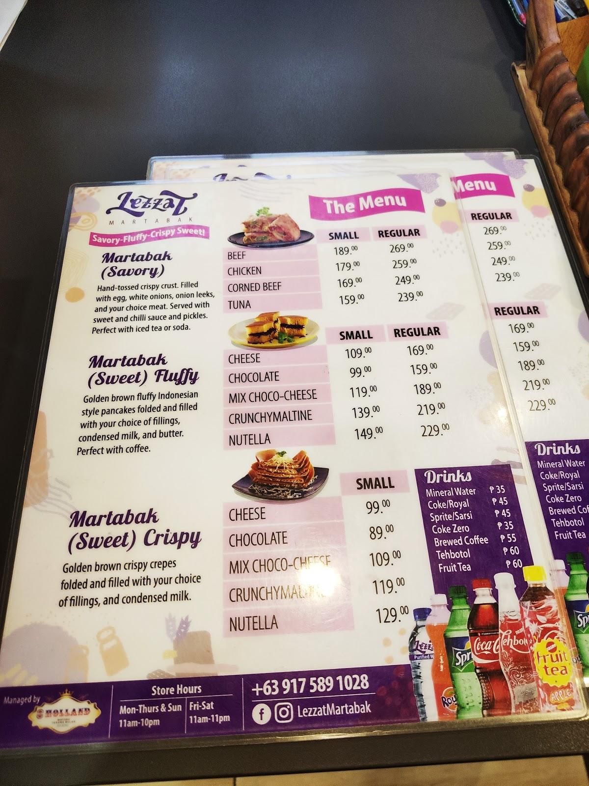 Menu at Lezzat Martabak restaurant, Mandaluyong
