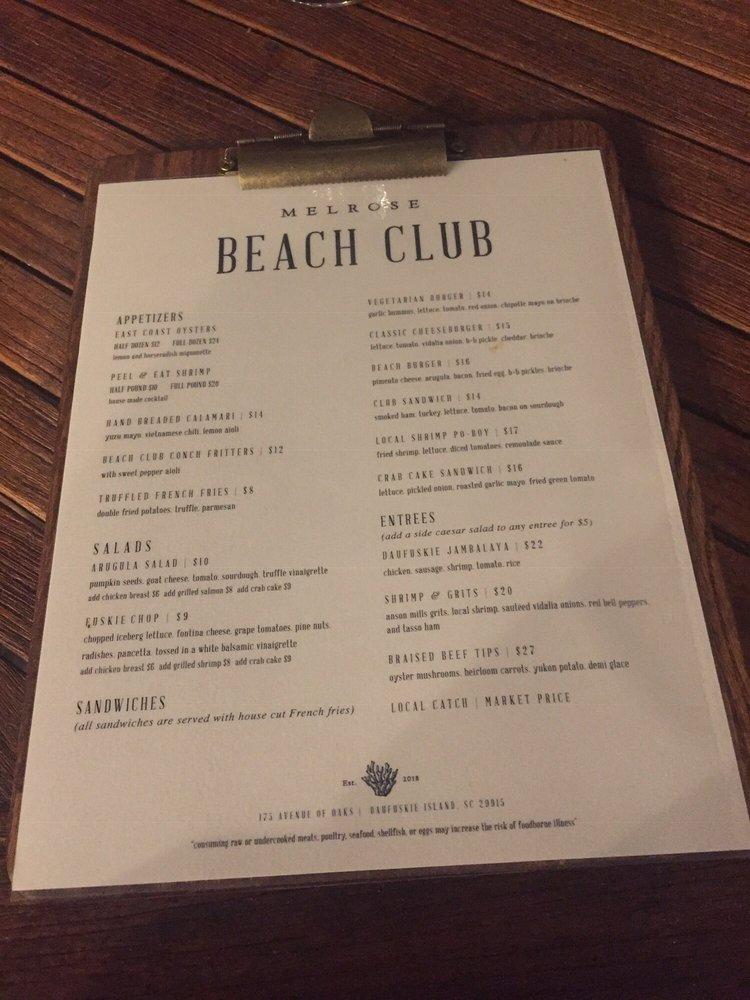 Menu at Melrose Beach Club & Pool, Daufuskie Island