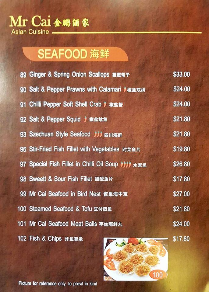 Menu at Mr Cai Asian Cuisine restaurant, East Gosford