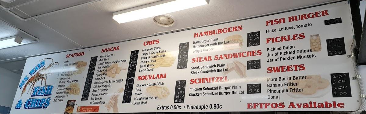 Menu at Six Ways Fish N Chips fast food, Lara