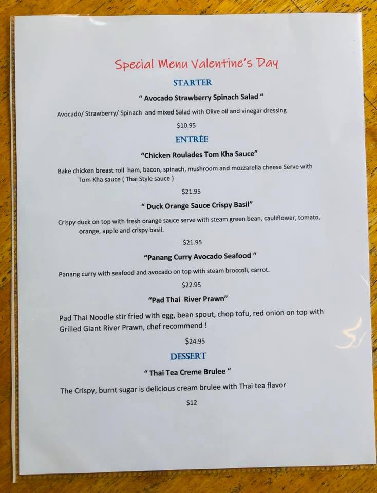 Menu at Thai Waterside Cuisine restaurant, Mukilteo