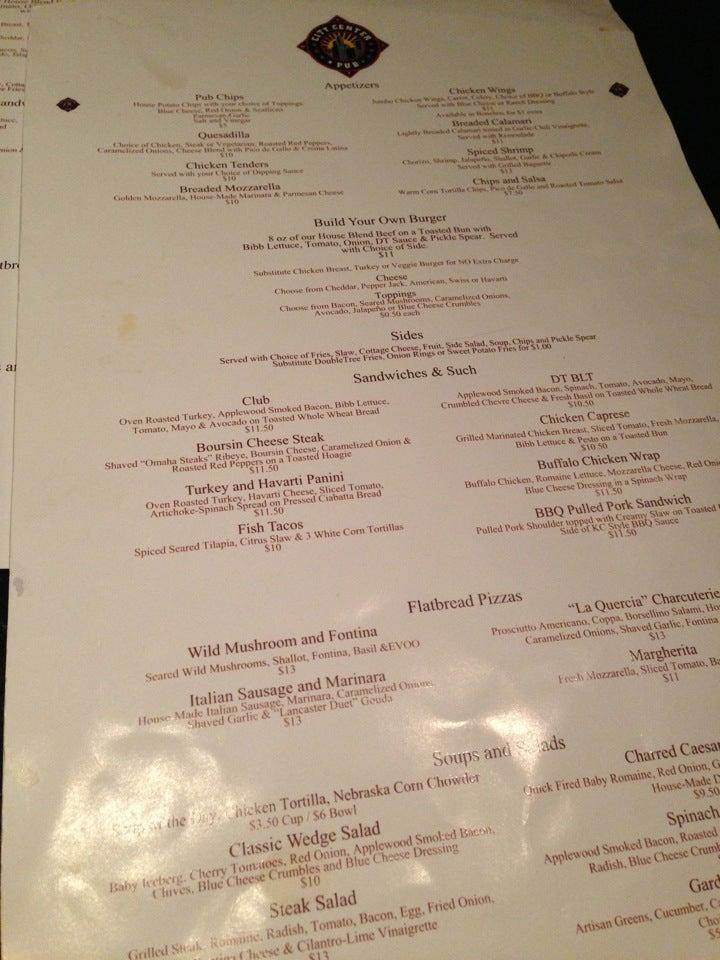 Menu at The Omaha Press Club, Omaha