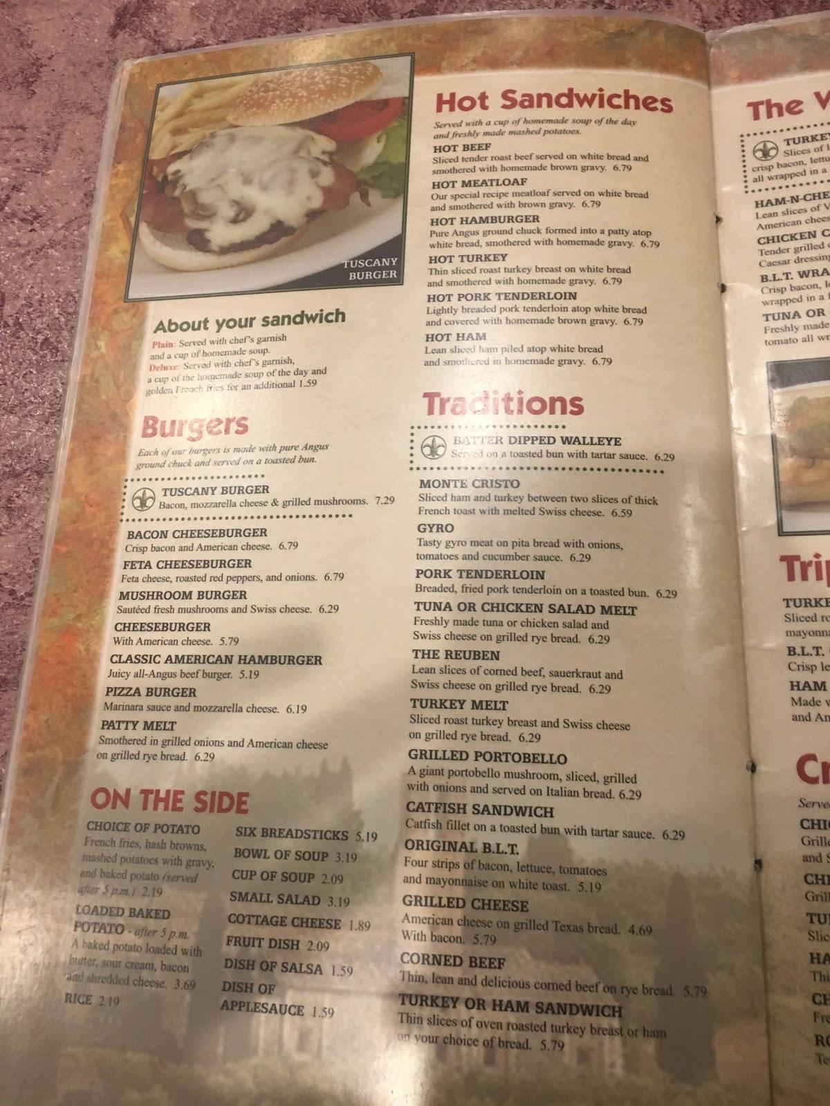 Menu at Tuscany Grill restaurant, Robinson