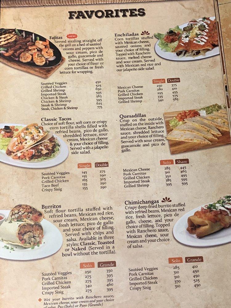 Menu at Agave Mexican Cantina restaurant, Taguig