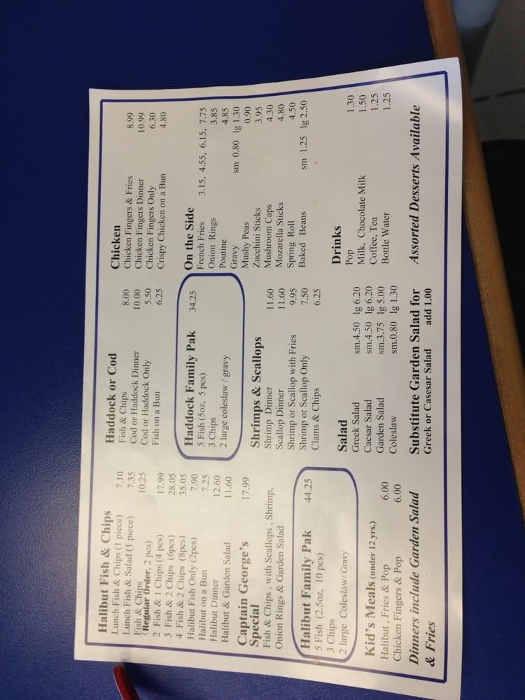 Menu at Captain George's Fish & Chips restaurant, Aurora, 14 Wellington ...