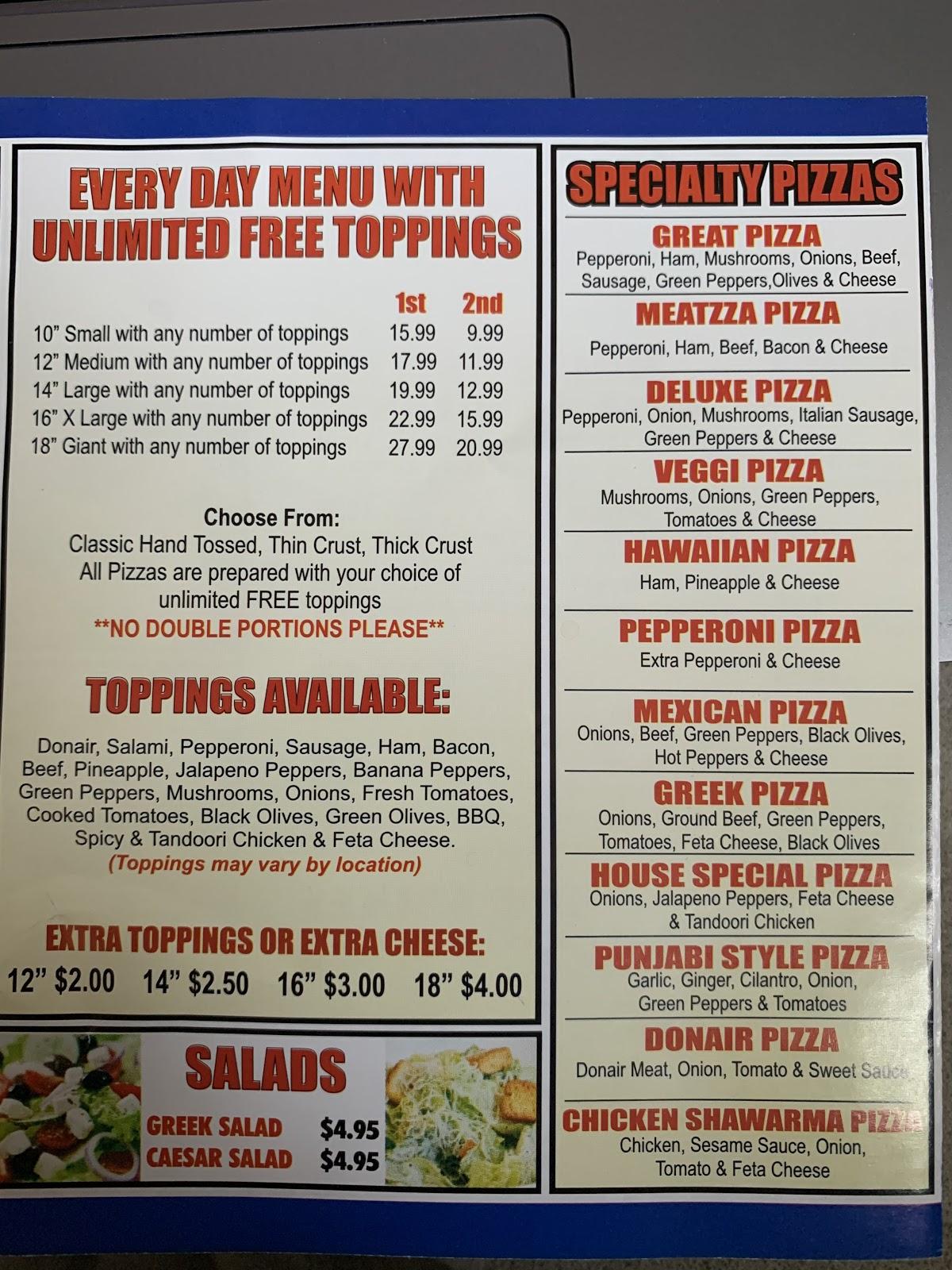 Menu at Great Canadian Pizza - Butter Chicken Hut restaurant, Calgary ...