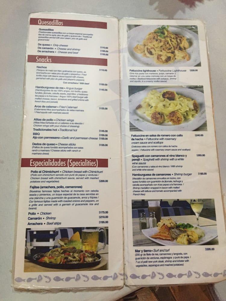 Menu at Lighthouse Marina restaurant, Cancún, Boulevard Kukulcan