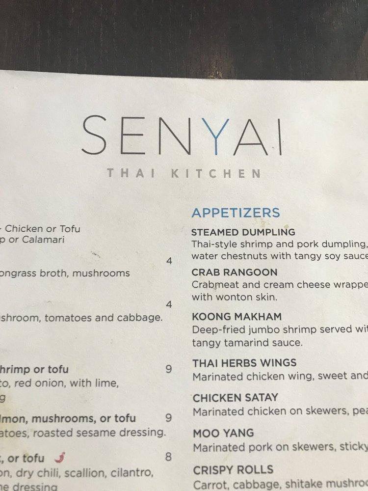 Menu at Senyai Thai Kitchen restaurant, Pittsburgh