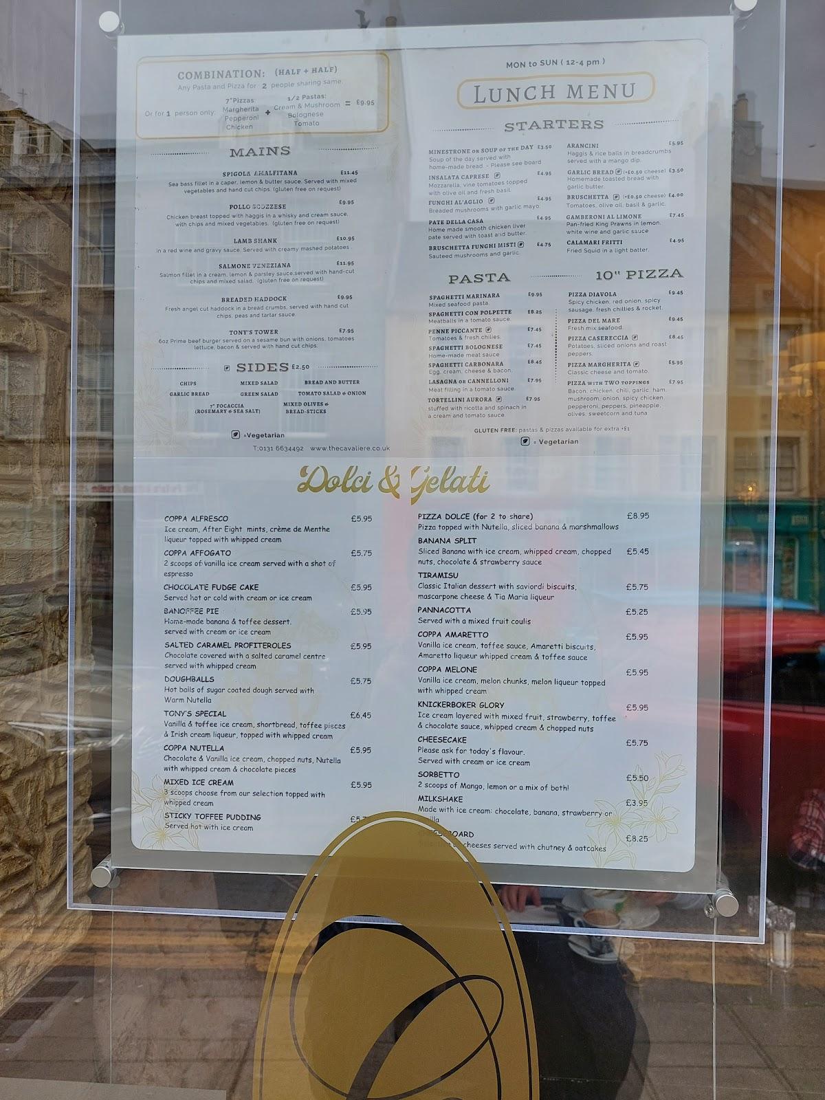 Menu at The Cavaliere Italian Restaurant, Dalkeith