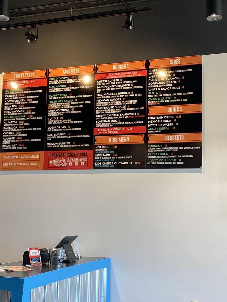 Menu at UNO MAS FRESH MEX restaurant, Wichita, W 13th St N