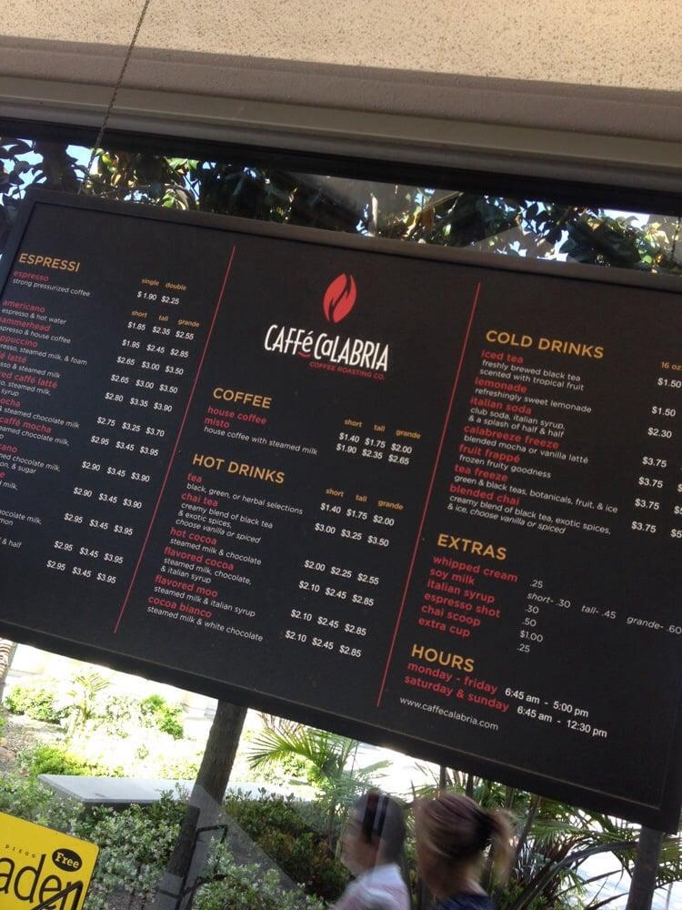 Menu at Caffe Calabria Coffee Cart, La Mesa
