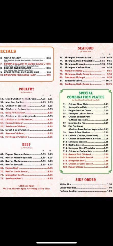 Menu at China Buffet restaurant, Appleton