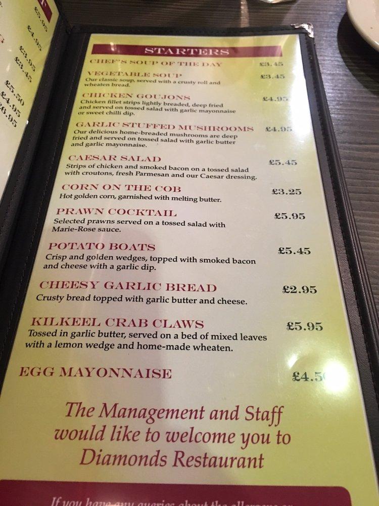 Menu at Diamonds Restaurant, Warrenpoint