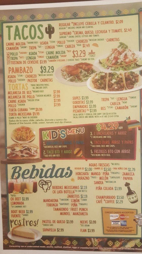 Menu at El Torito Restaurante Mexicano, Lafayette