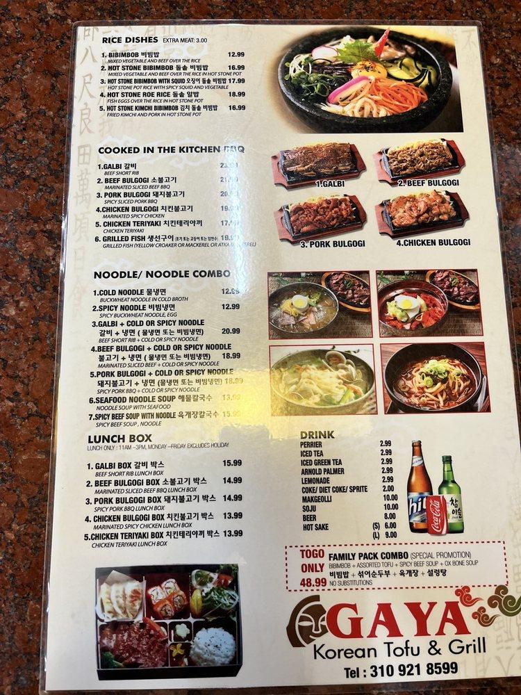 Carta del restaurante Gaya Korean Tofu & Grill, Torrance