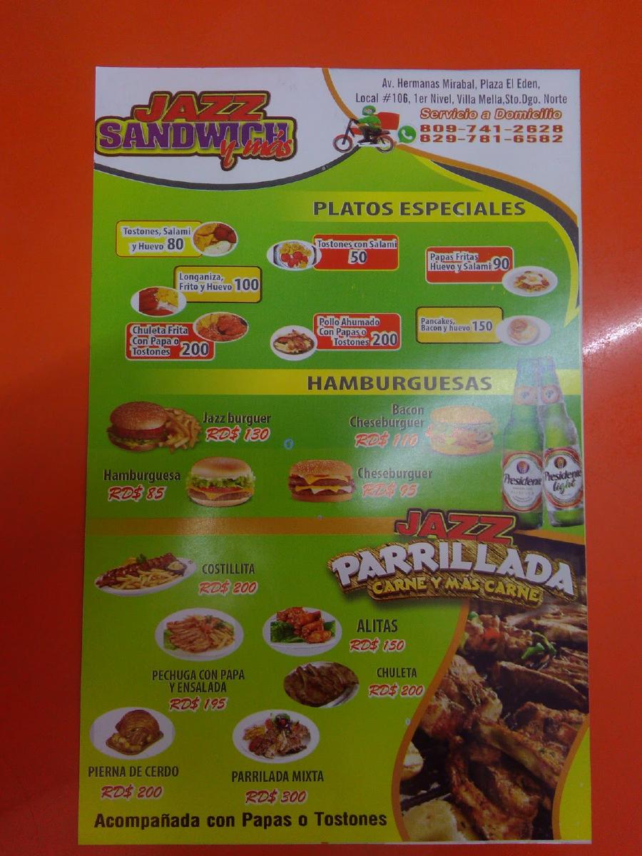 Menu at Jazz Sandwich Y Mas cafe, Santo Domingo