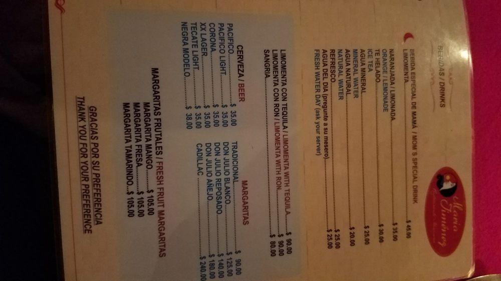 Menu at Maria Jimenez Restaurante Mexicano, Cabo San Lucas