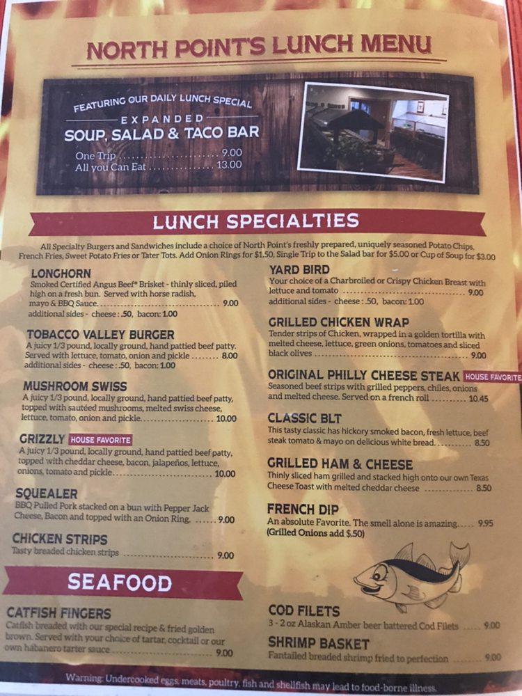 Menu at North Point Bar, Grill and Casino, Eureka