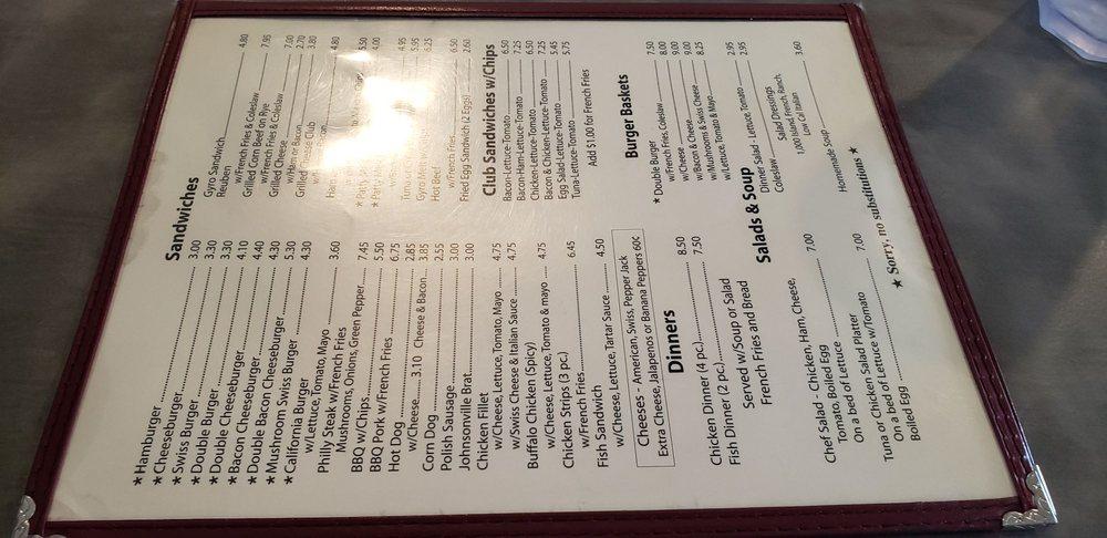 Menu at Park Inn restaurant, Racine
