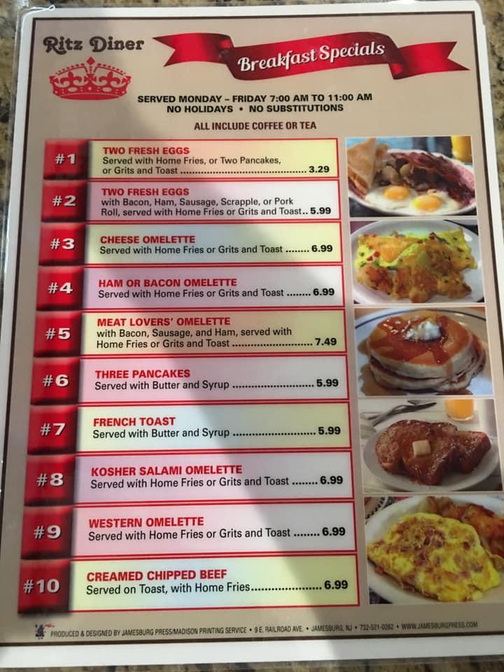 Menu at RITZ Diner restaurant, Philadelphia