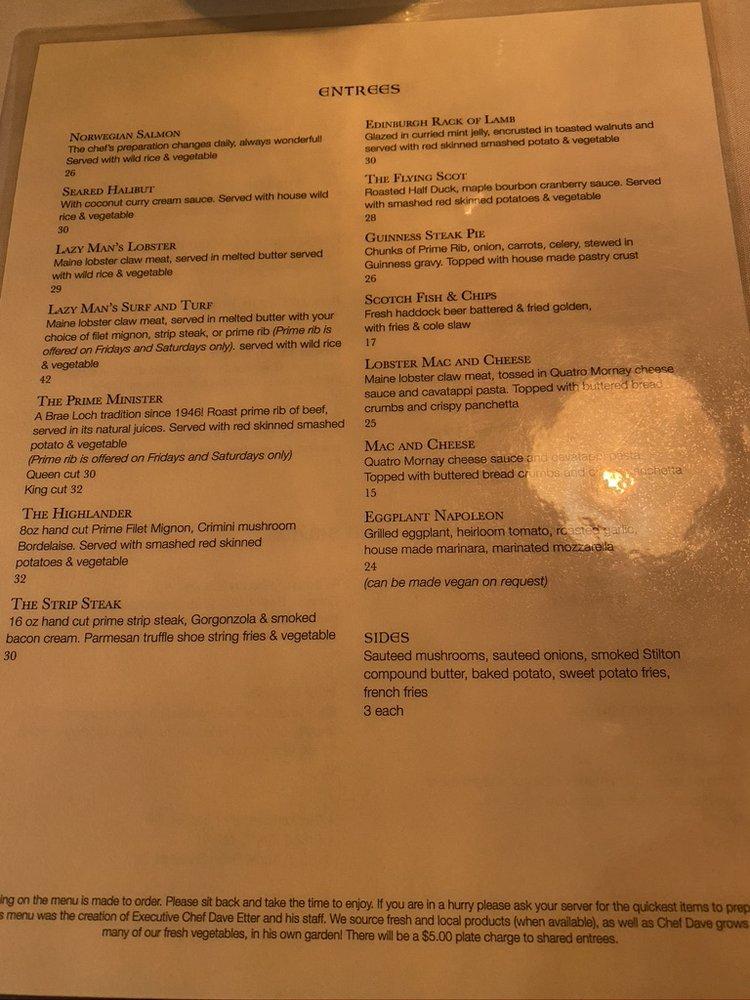 Menu at The Brae Loch Inn pub & bar, Cazenovia