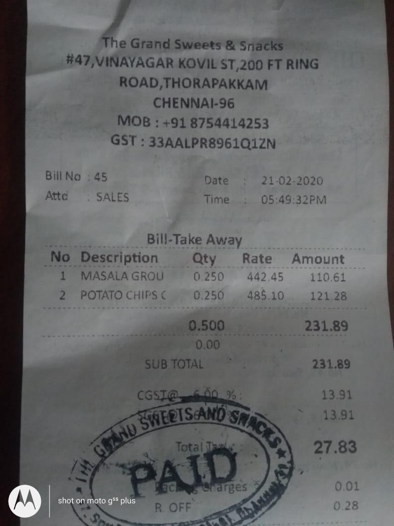 Menu at The Grand Sweets and Snacks - OMR Radial Road, Chennai