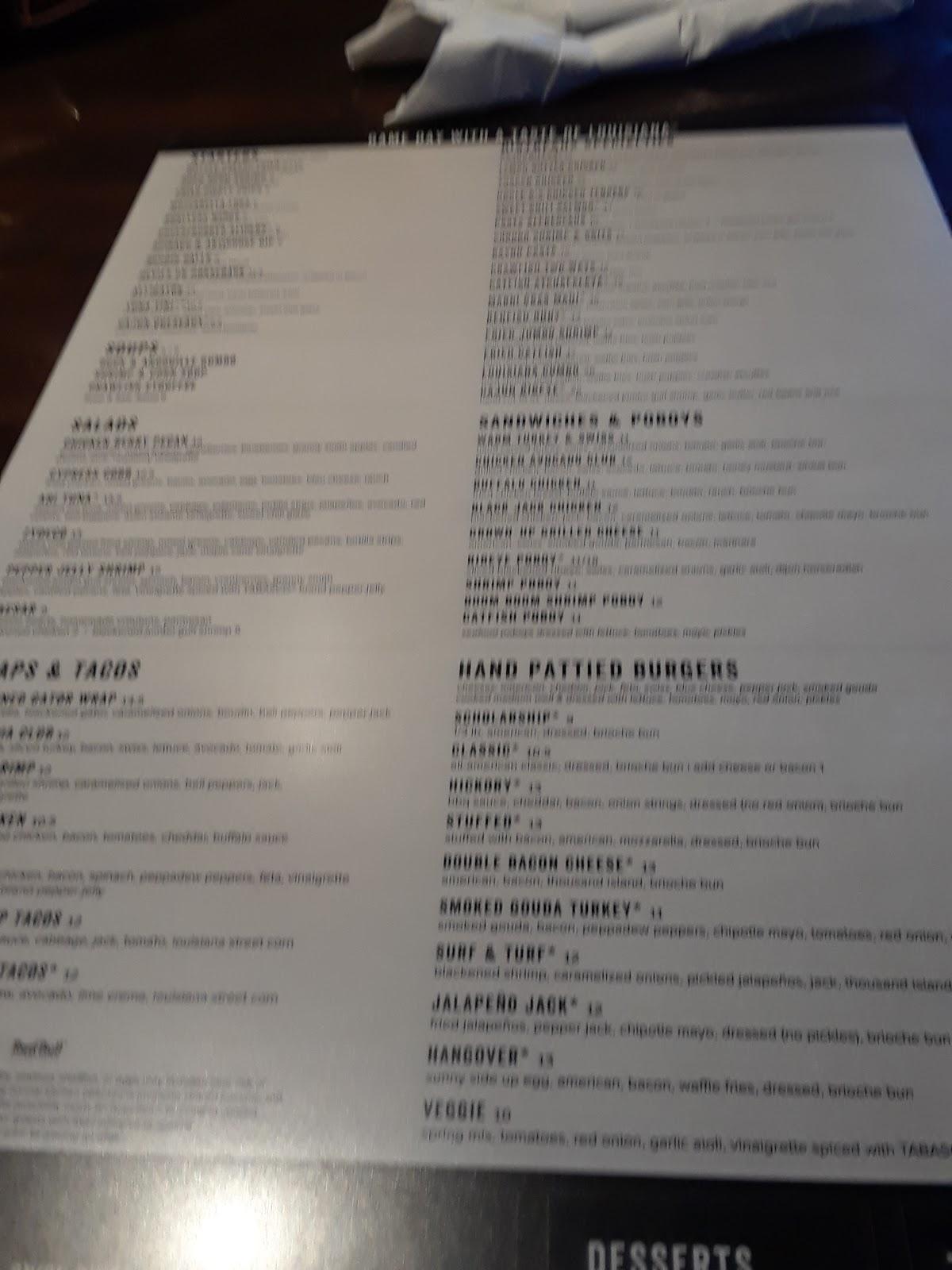Menu at Walk-On's Sports Bistreaux - Bossier Restaurant, Bossier City