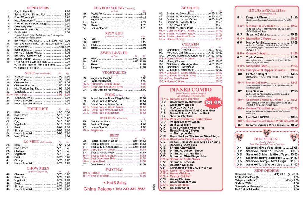 Menu at China Palace restaurant, Orangetree