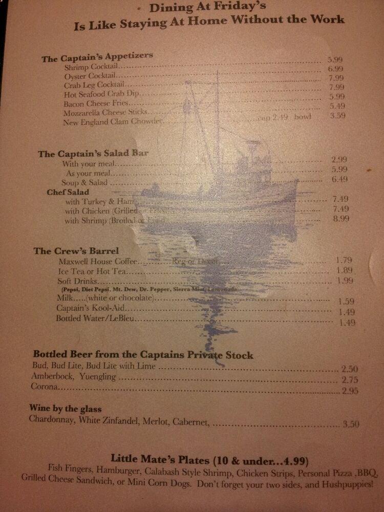 Menu at Friday's 1890 Seafood & BBQ, New Bern